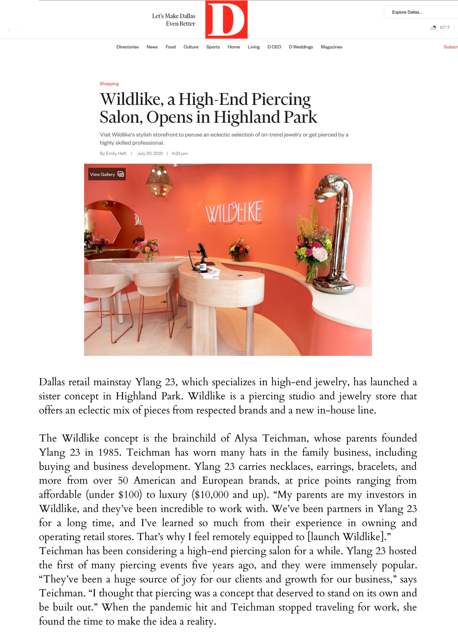 DALLAS MAGAZINE: WILDLIKE OPENS IN HIGHLAND PARK – Wildlike