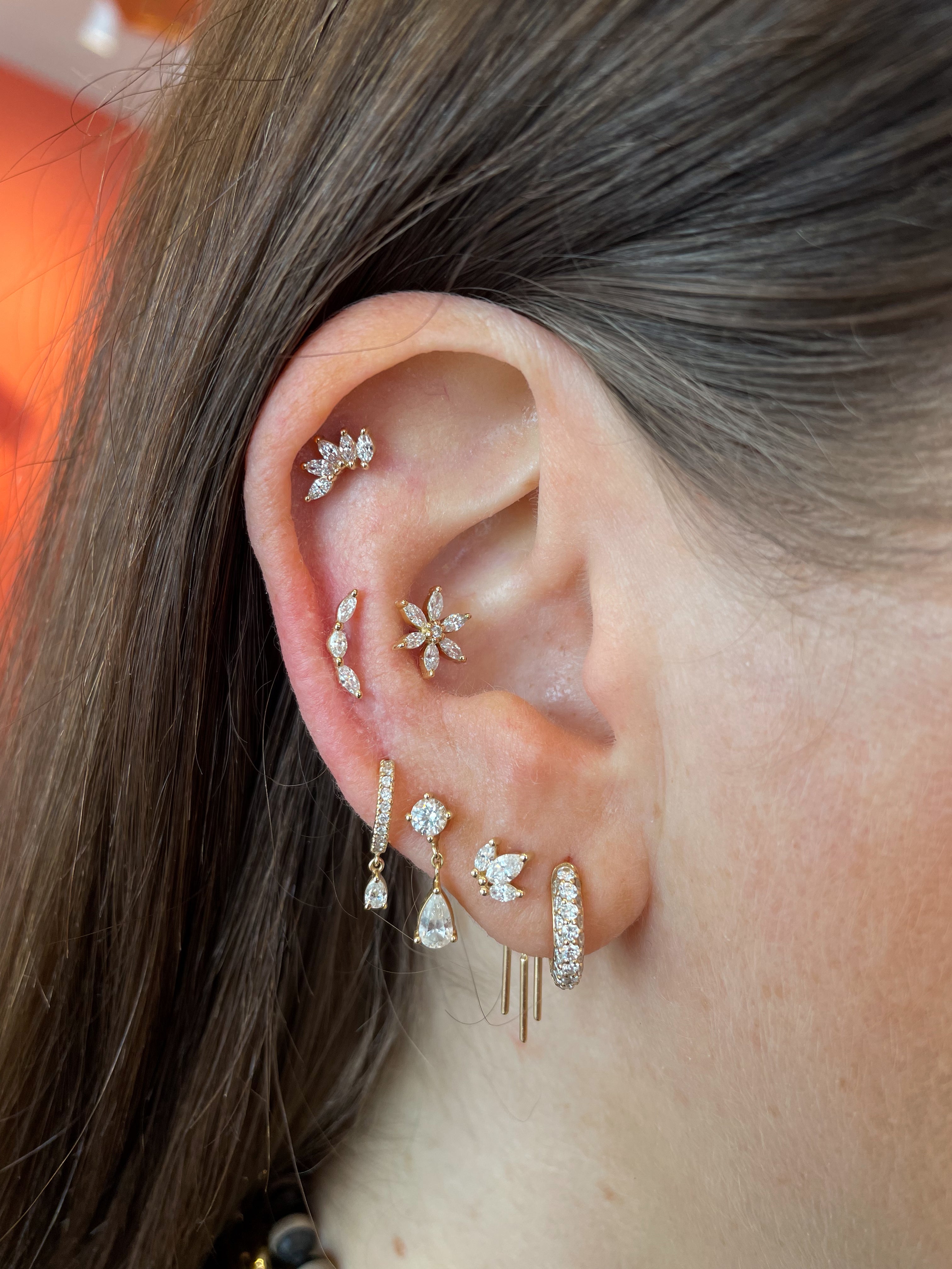 Mini Diamond Round and Marquise Flower Yellow Gold Stud – Wildlike